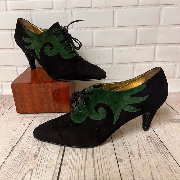 Escada | Shoes | Escada Vintage Green Suede Laced Heels Elphaba 85 ...